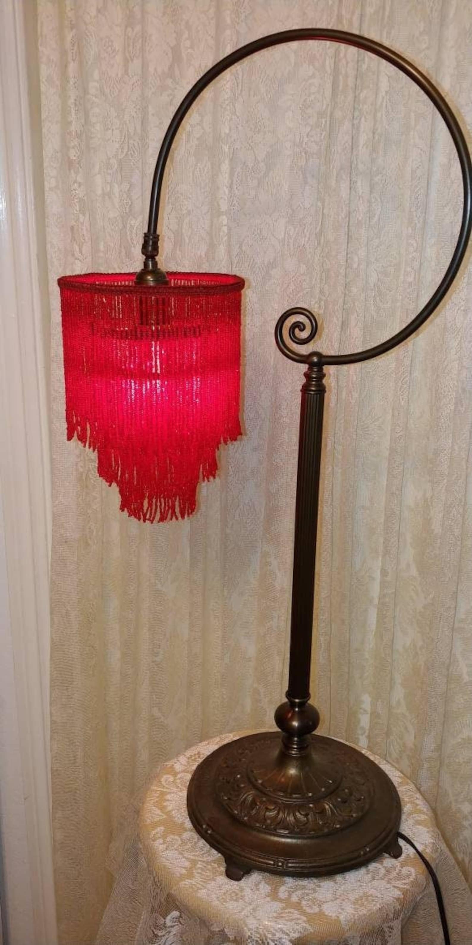 Red Glass Beaded Lampshade – Vintage Bridge Lamp Shade – LampShadeLady